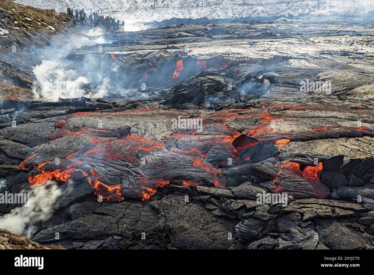 Magma in Fagradalsfjall volcanic eruption in Reykjanes peninsula around ...