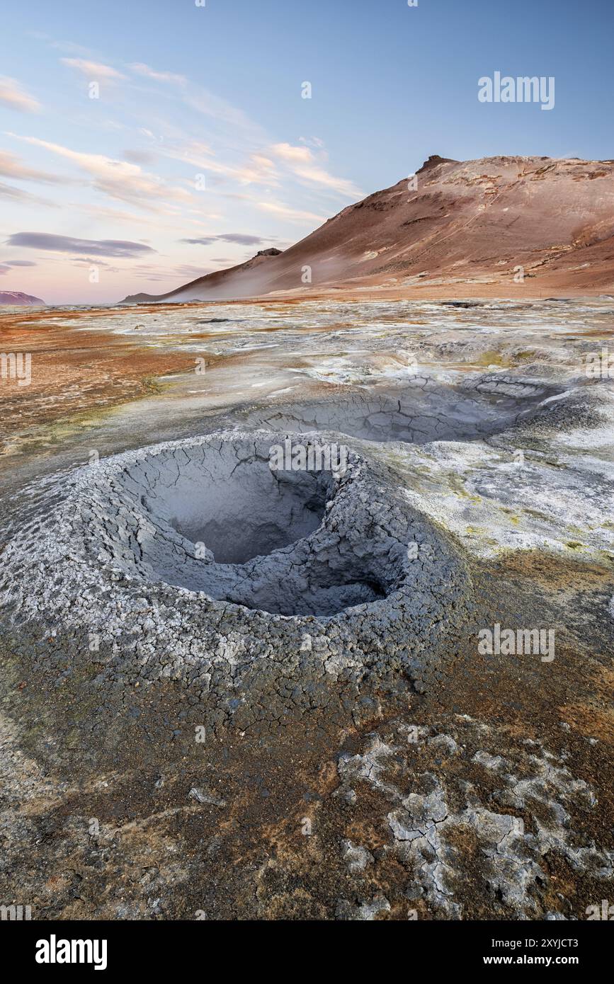 Boiling mudpots in Hverir geothermal area in Myvatn region, North of ...