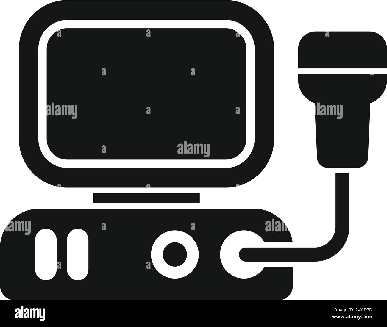 Ultrasound machine displaying a black screen and connected to a ...