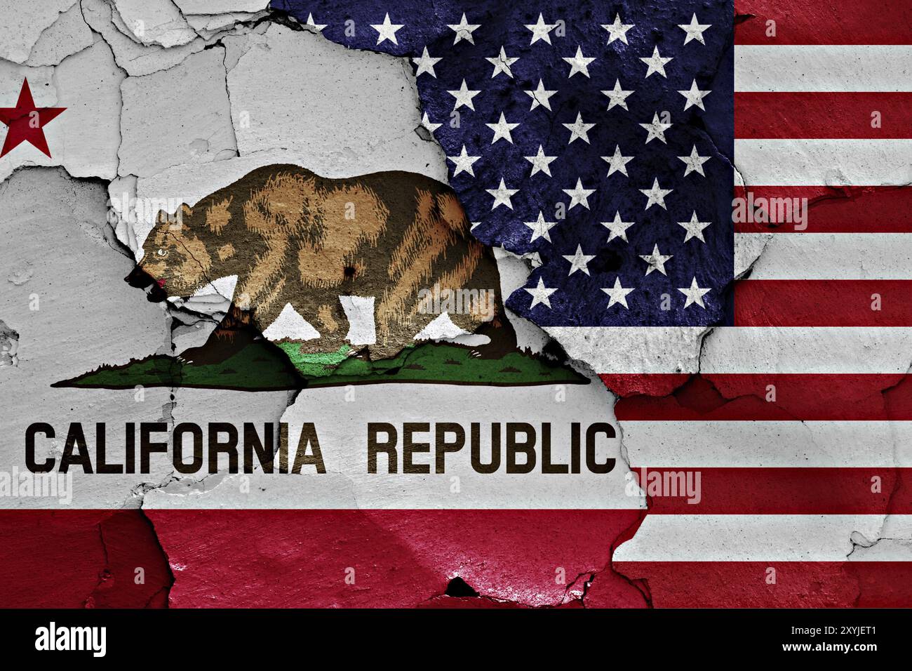Flags of California and USA painted on cracked wall Stock Photo - Alamy