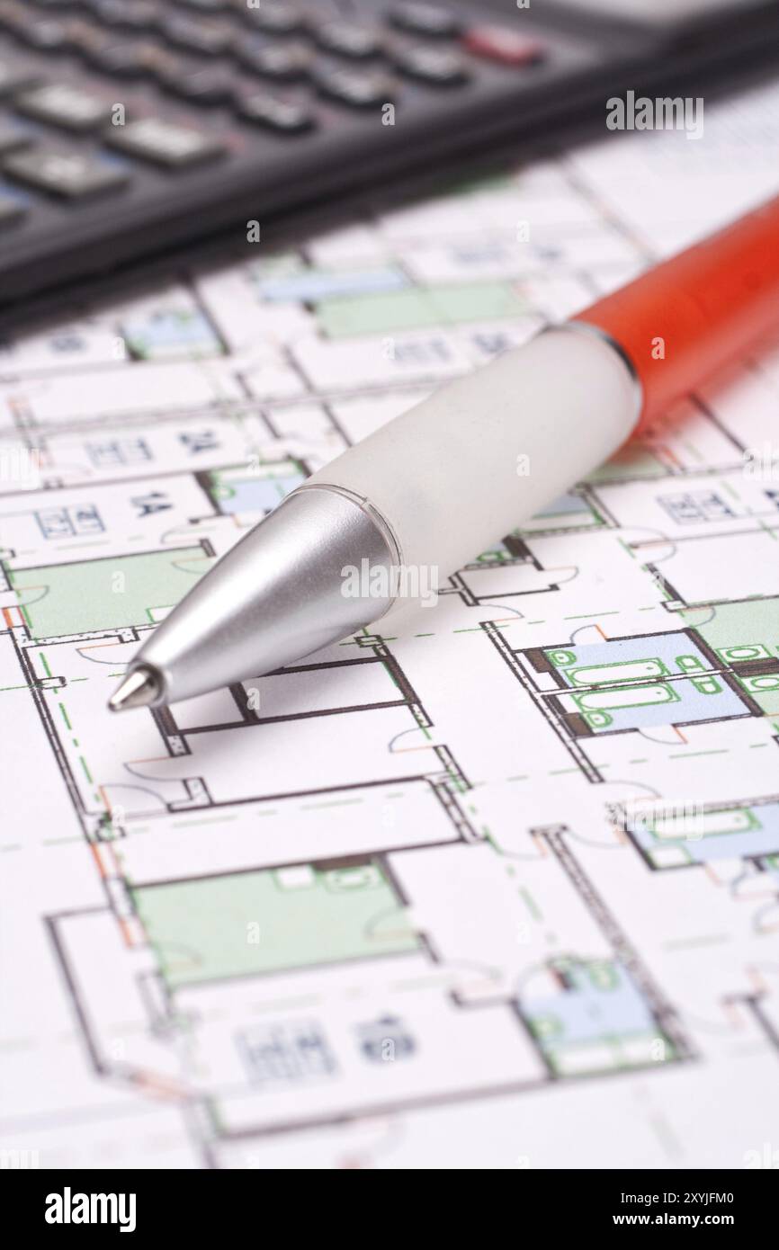 Engineering and architecture drawings with pen Stock Photo - Alamy