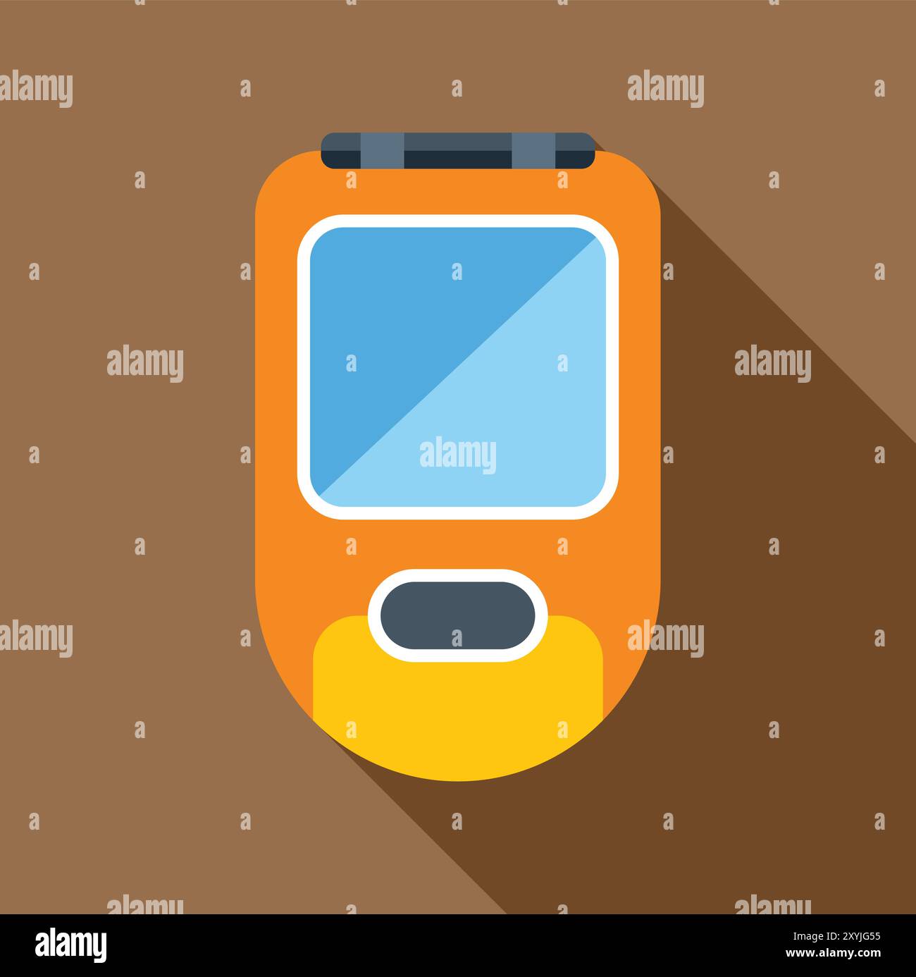 Orange high speed train passing by at full speed, side view with long ...