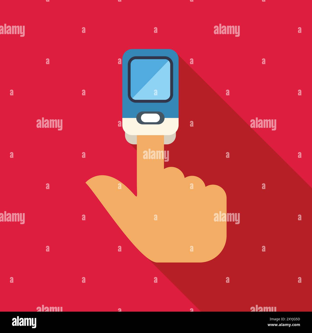 Hand with finger pulse oximeter measuring pulse rate and oxygen levels ...