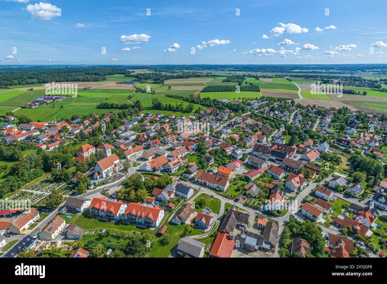 The village of Türkenfeld in the Upper Bavarian Alpine foothills from ...