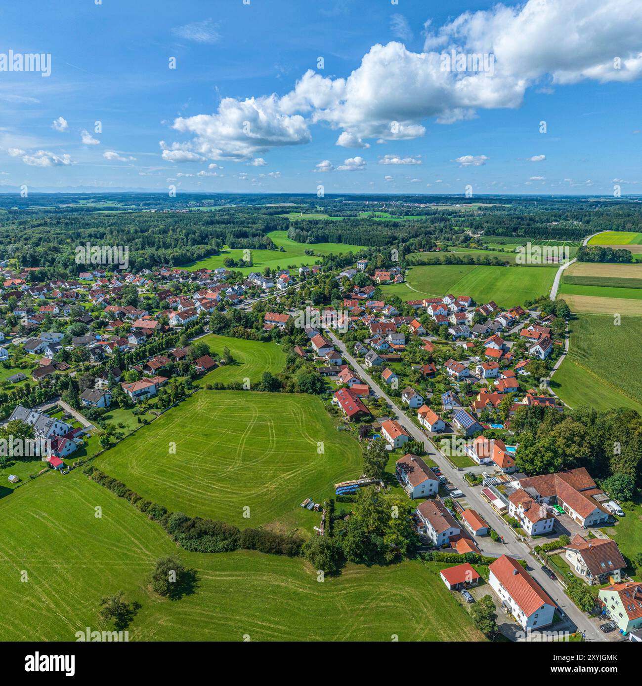 The village of Türkenfeld in the Upper Bavarian Alpine foothills from ...