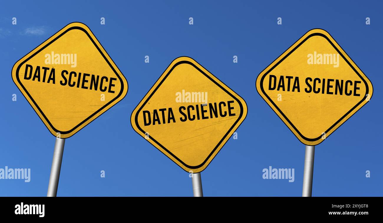 Data science, yellow signs with blue sky Stock Photo - Alamy
