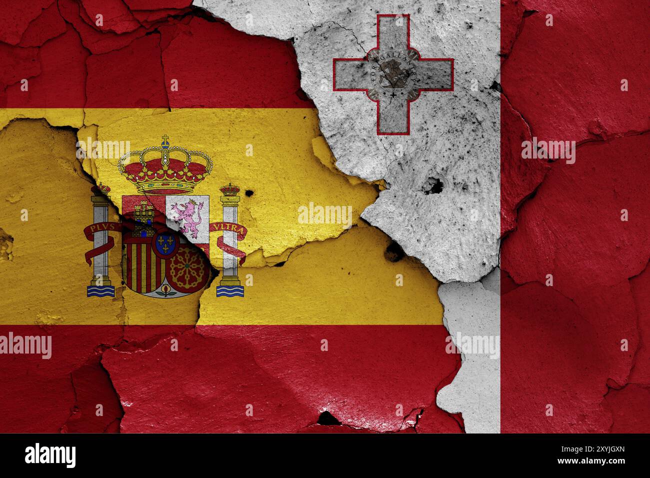 Flags of Spain and Malta painted on cracked wall Stock Photo - Alamy