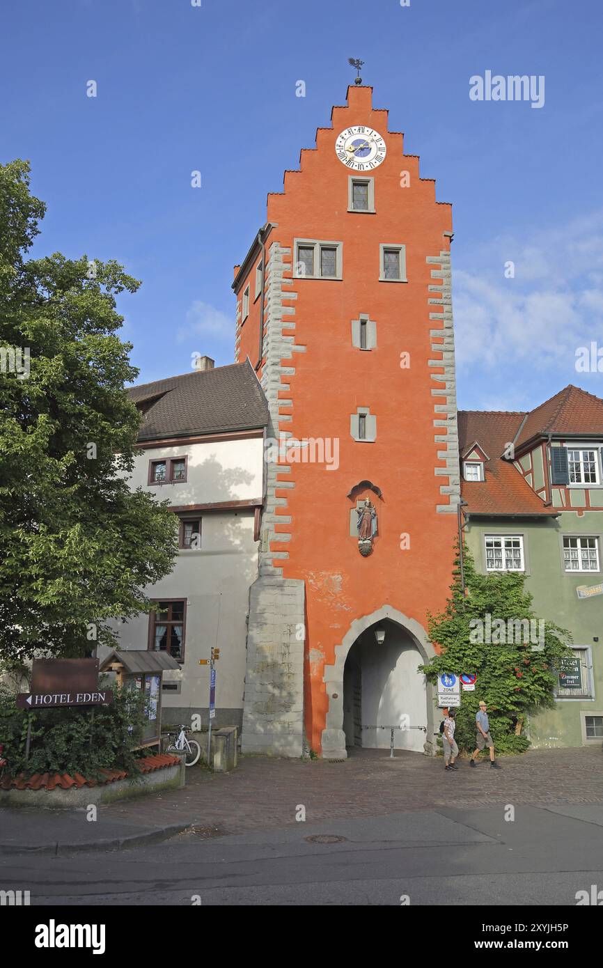 Historic upper gate tower, upper tower, gate tower, red town tower with ...