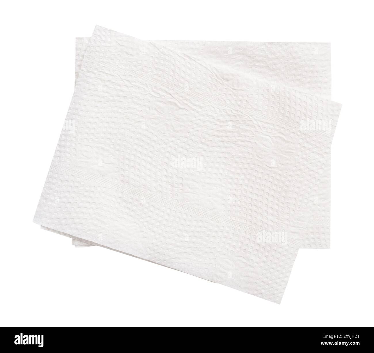 Top view of two folded white tissue paper in stack is isolated on white ...