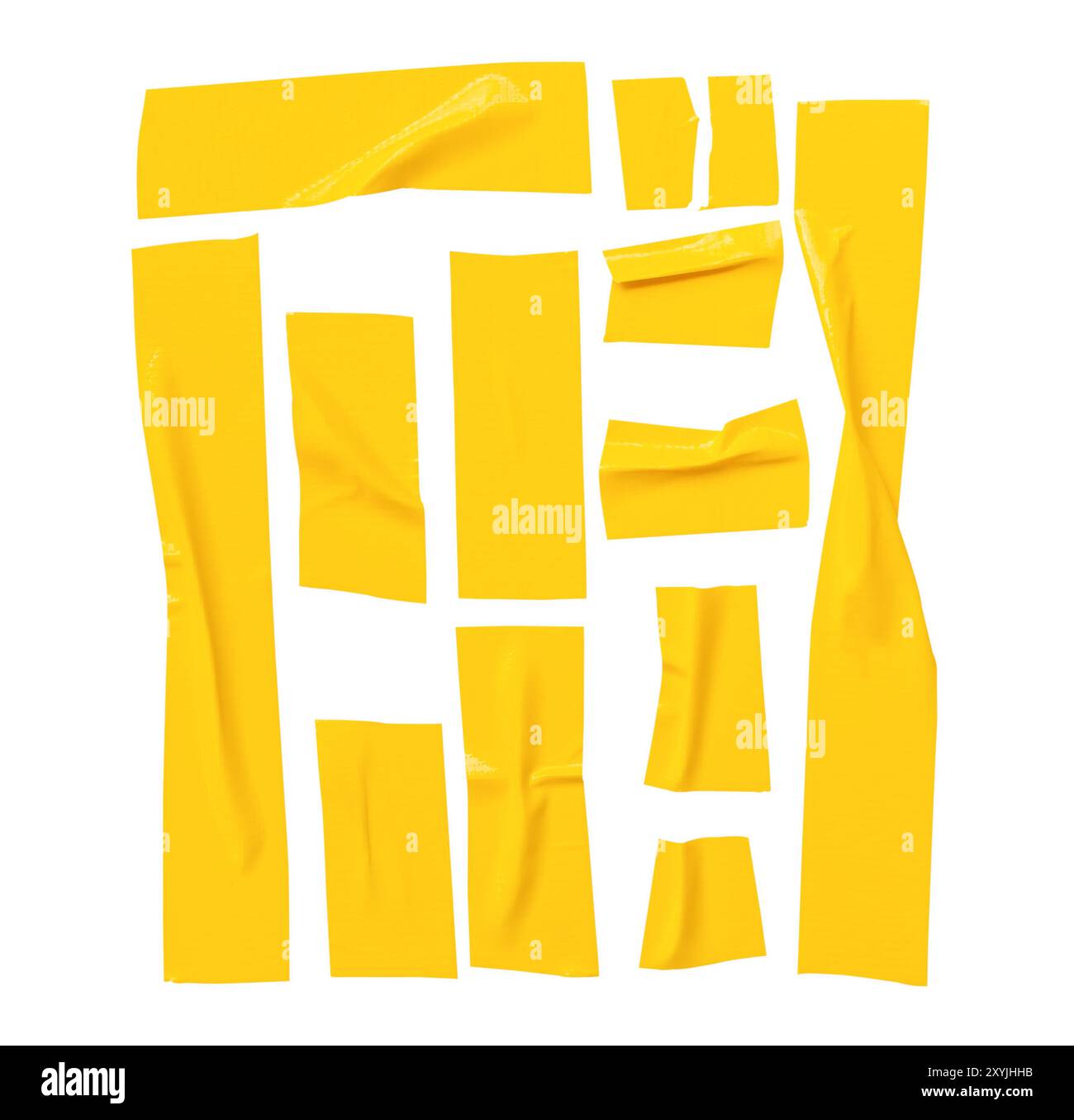 Top view set or crumpled or wrinkled yellow adhesive vinyl tape or ...