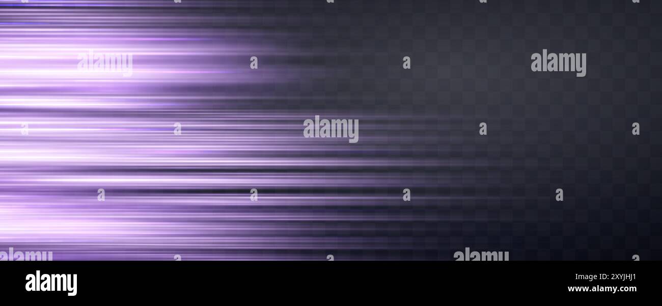 Speed rays, velocity light neon flow, zoom in motion effect, purple ...