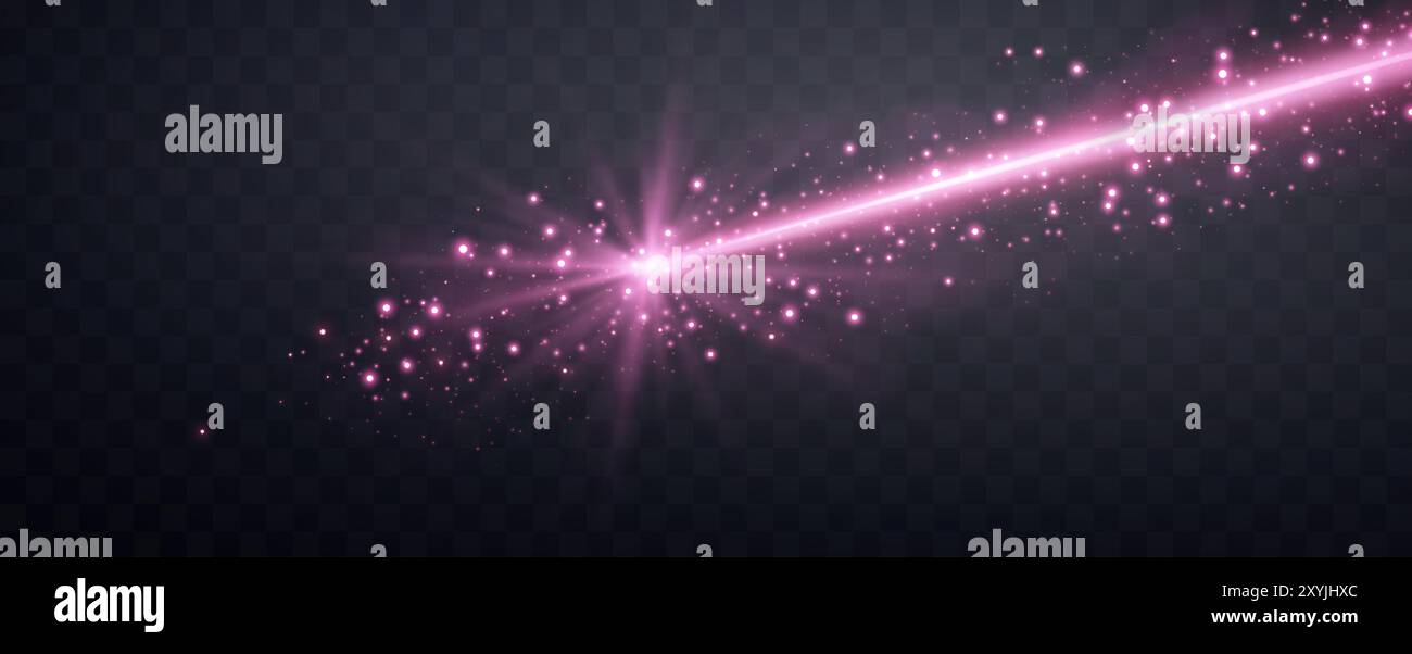 Pink horizontal laser beam. Neon line, presentation pointer. Pink glow ...
