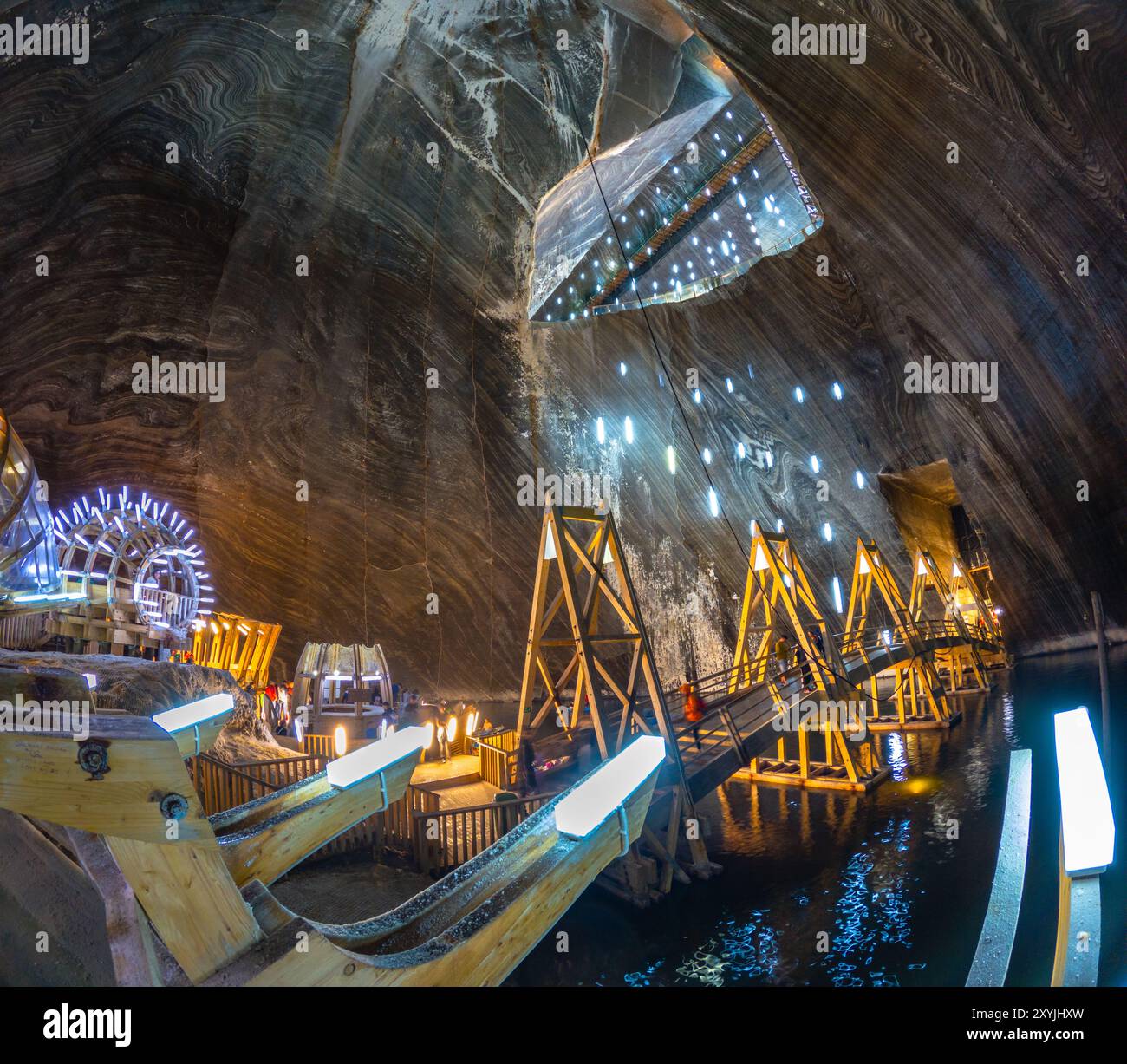Underground theme park in big salt mine Salina Turda, Turda in Romania ...