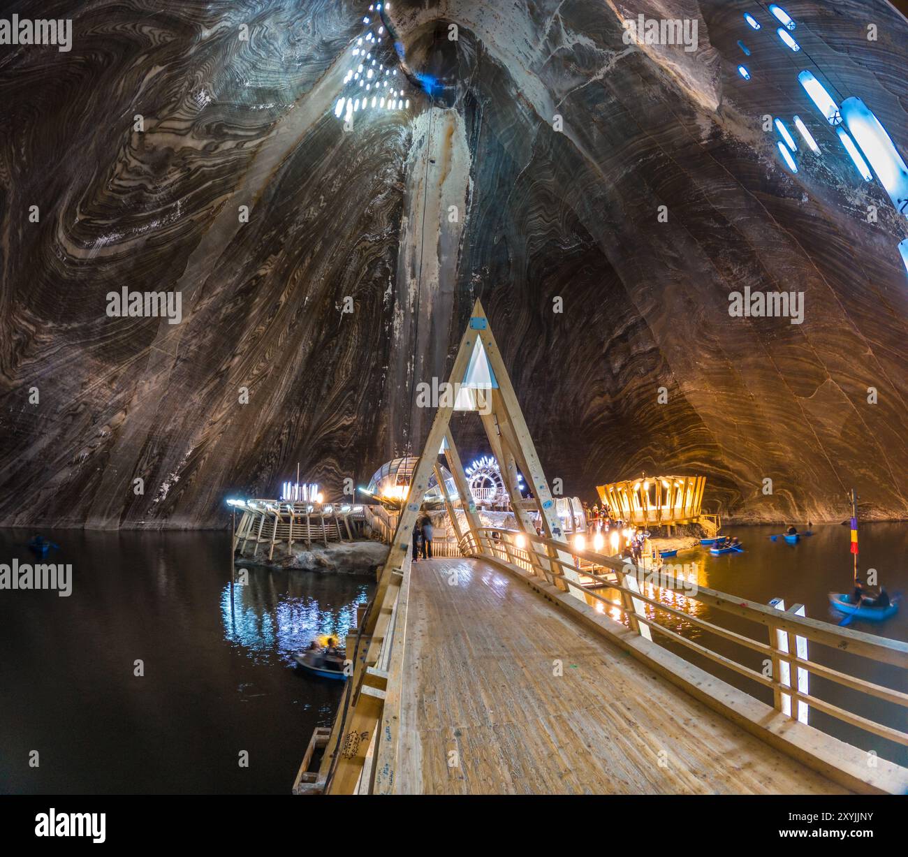 Underground theme park in big salt mine Salina Turda, Turda in Romania ...
