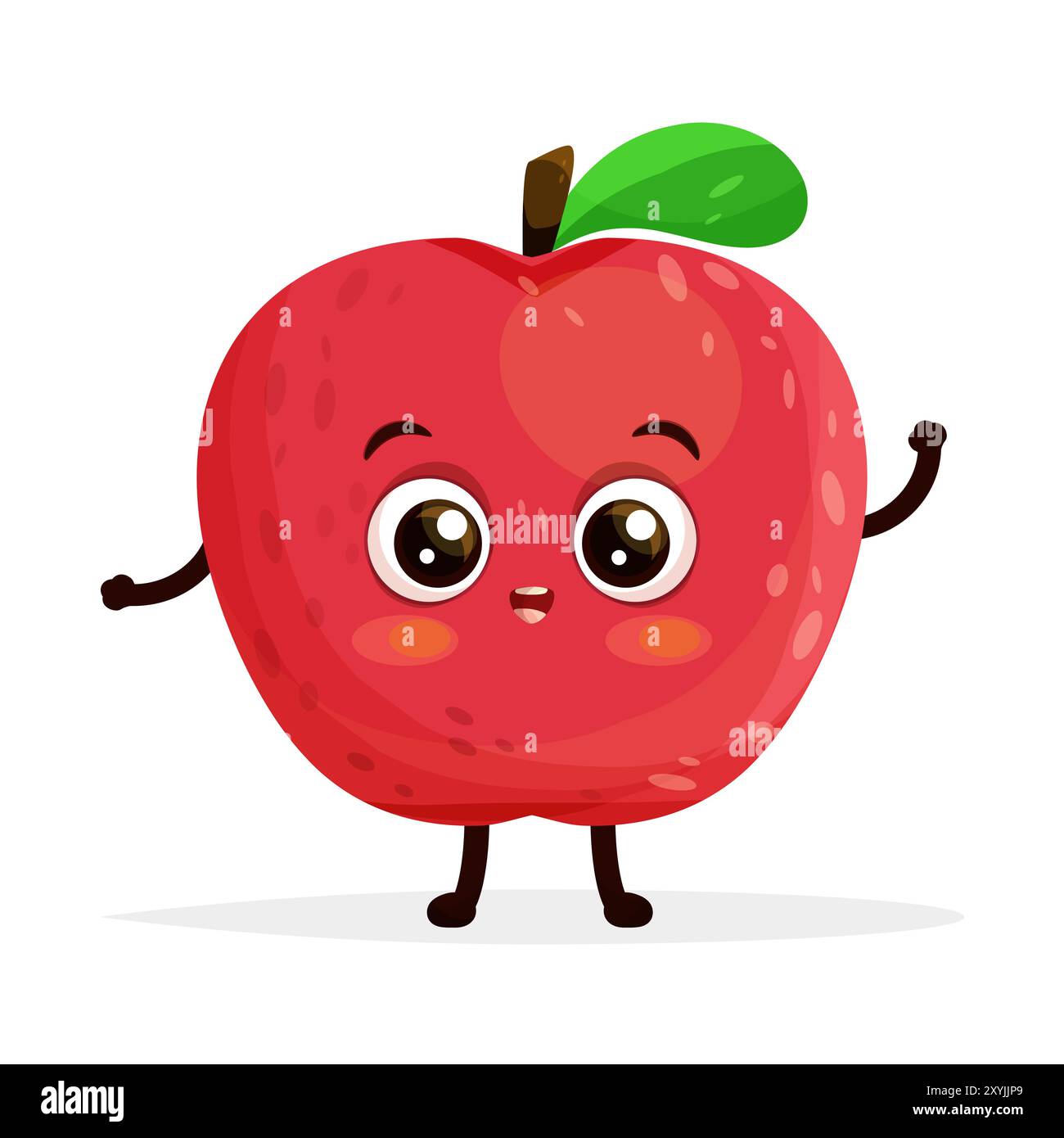 Cartoon character red happy apple with green leaf standing and waving ...