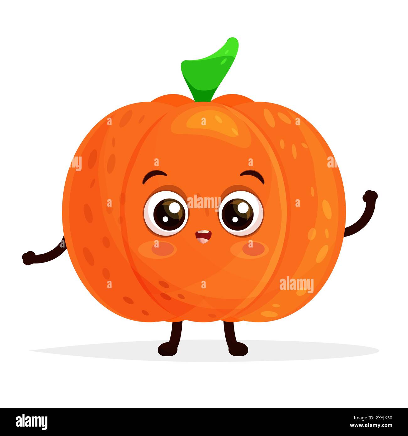 Cartoon character happy orange pumpkin standing and waving hand ...