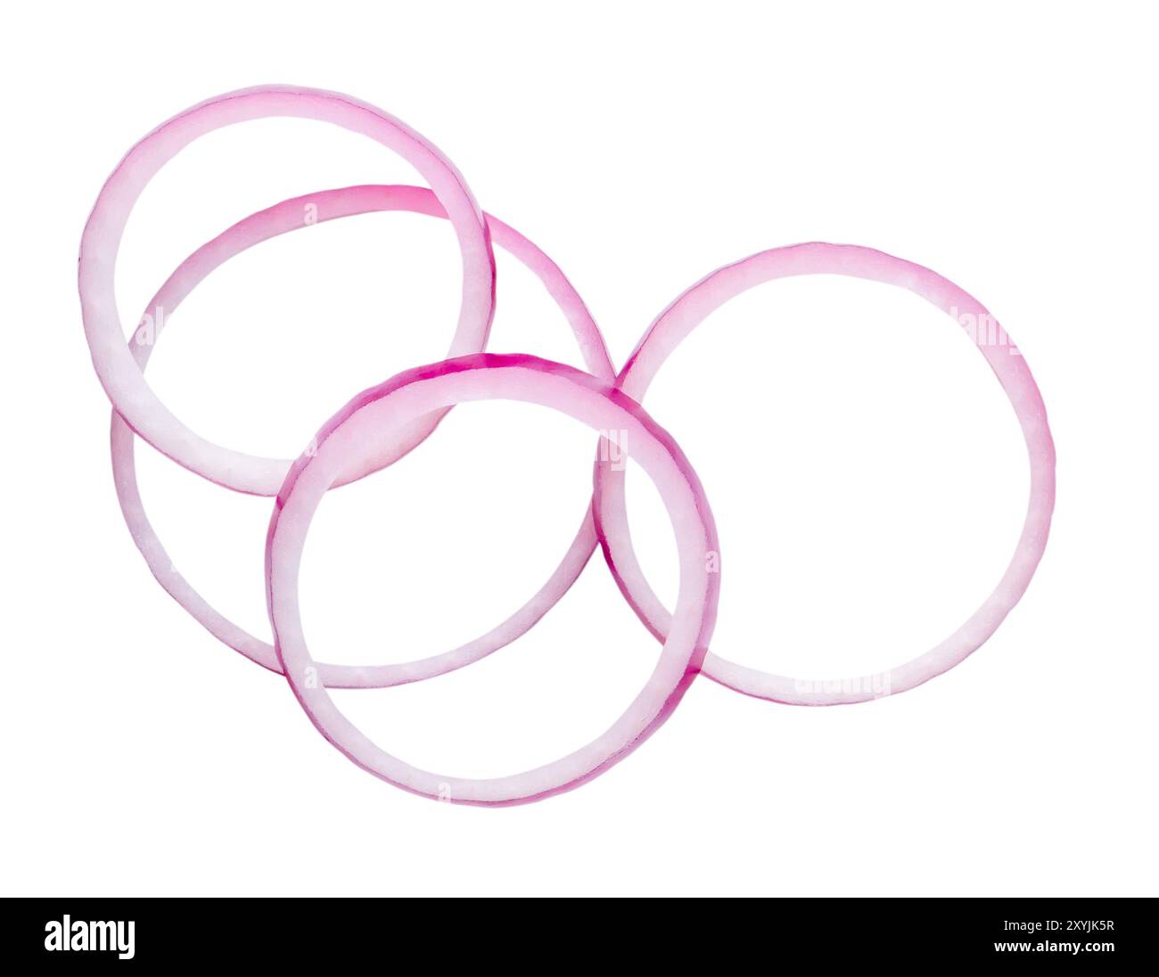 Red onion slices in stack are isolated on white background with ...