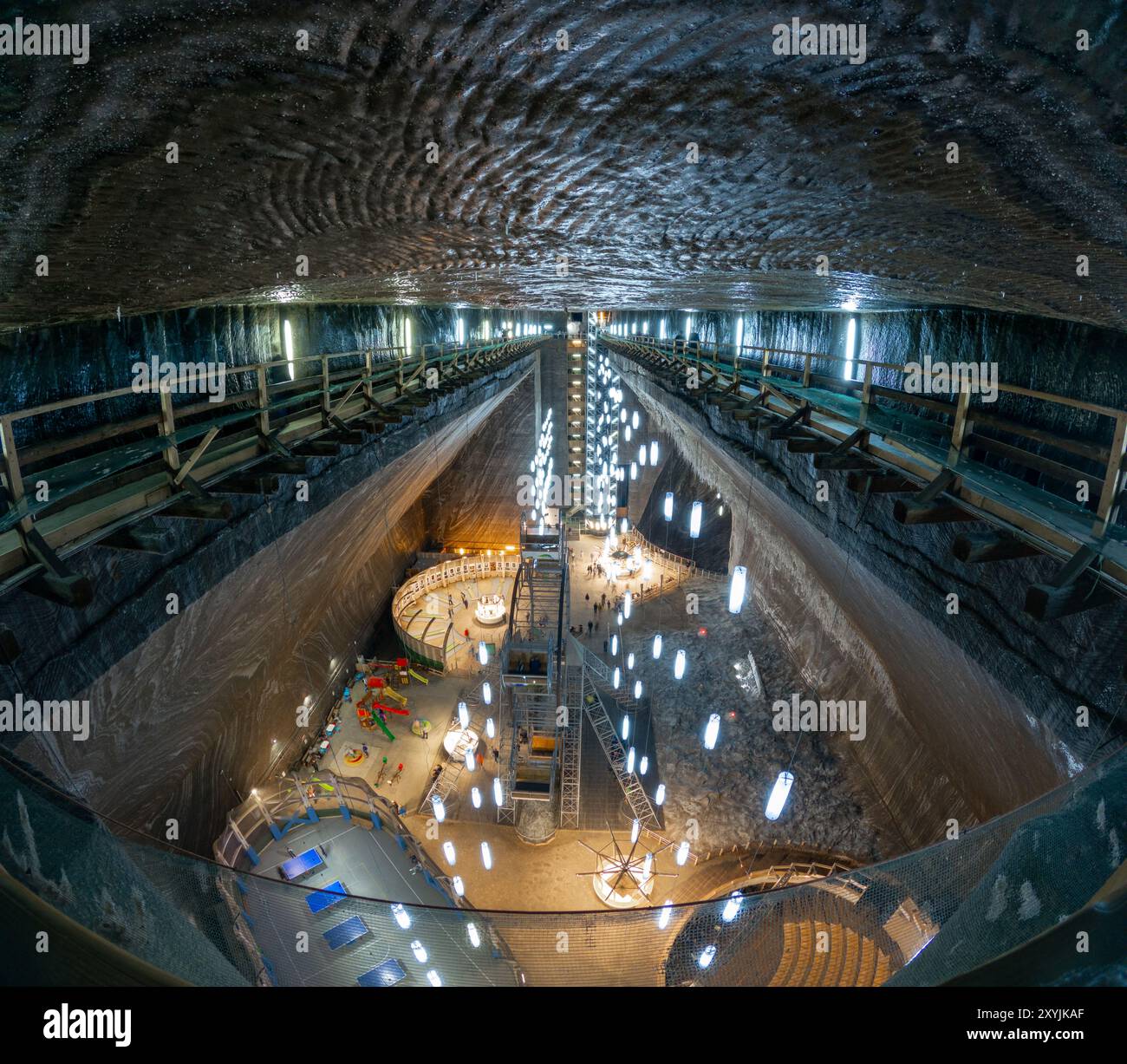 Underground theme park in big salt mine Salina Turda, Turda in Romania ...