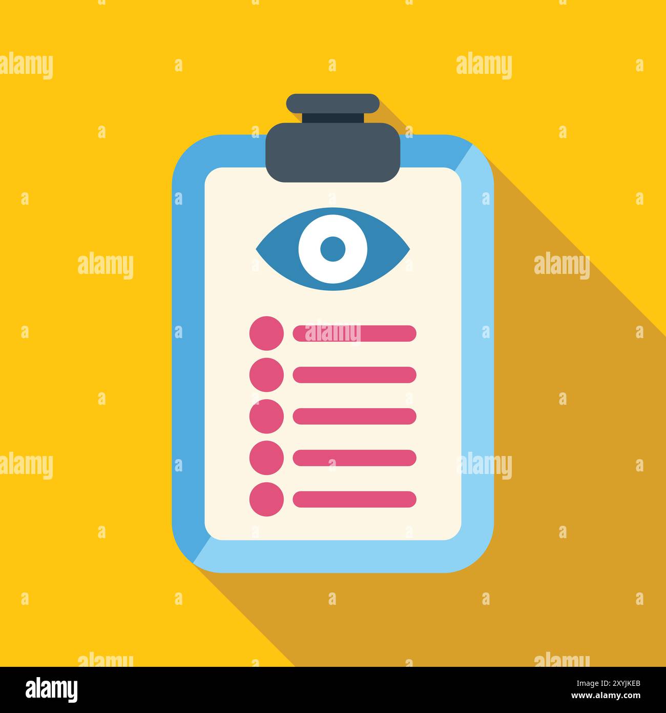 This icon features a clipboard with an eye symbol and a checklist, representing a vision checkup ...