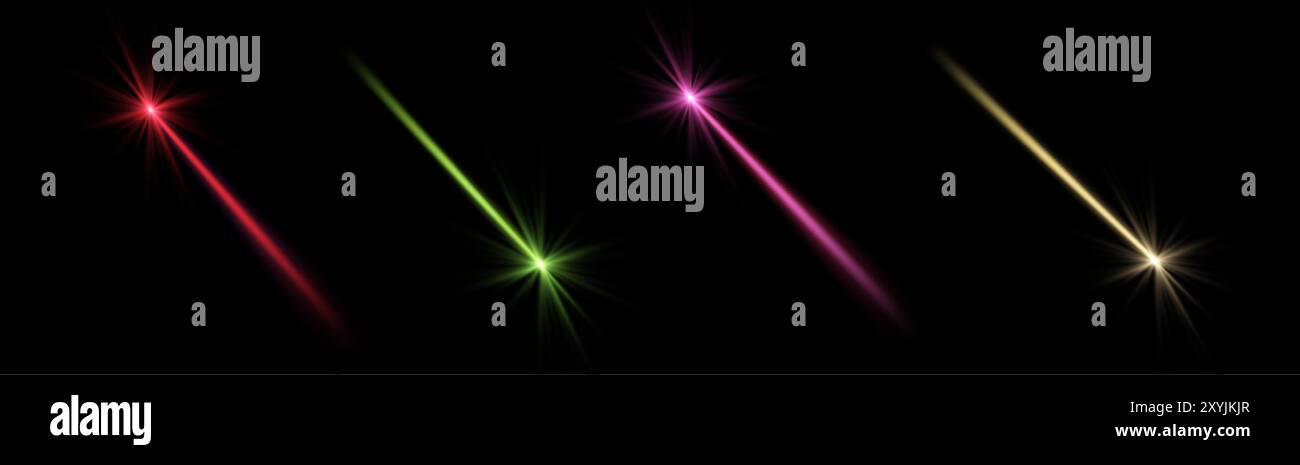 Glowing magic laser beams set. Neon line, presentation pointer. Blue ...
