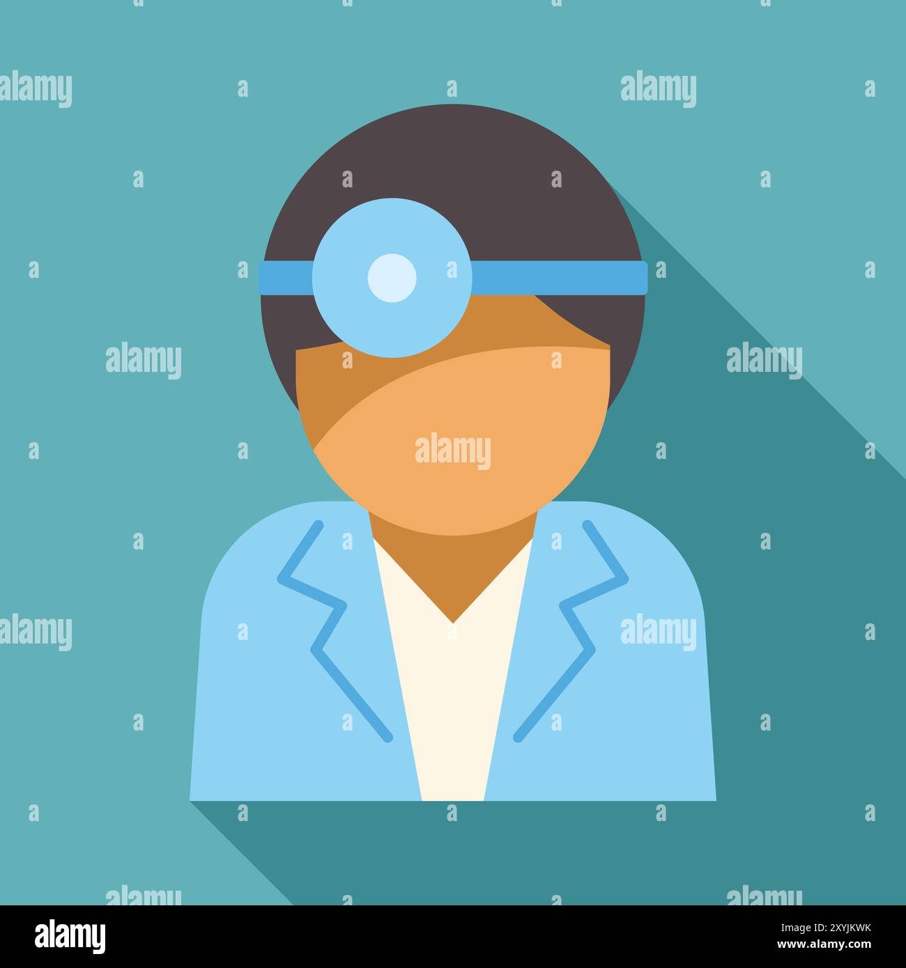 Doctor wearing a head mirror is examining a patient, medical ...