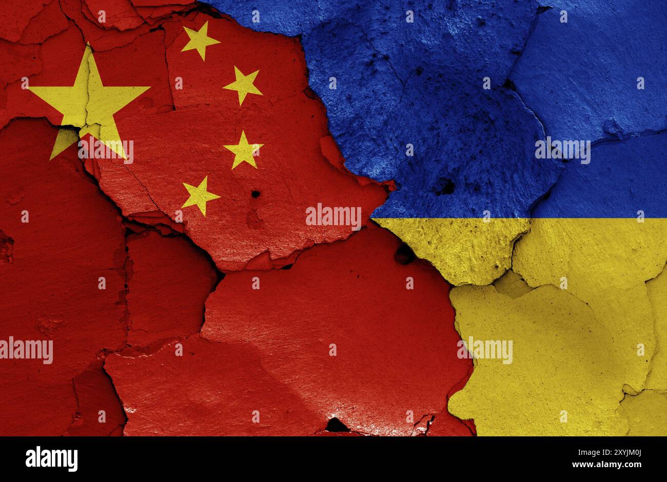Flags of China and Ukraine painted on cracked wall Stock Photo - Alamy