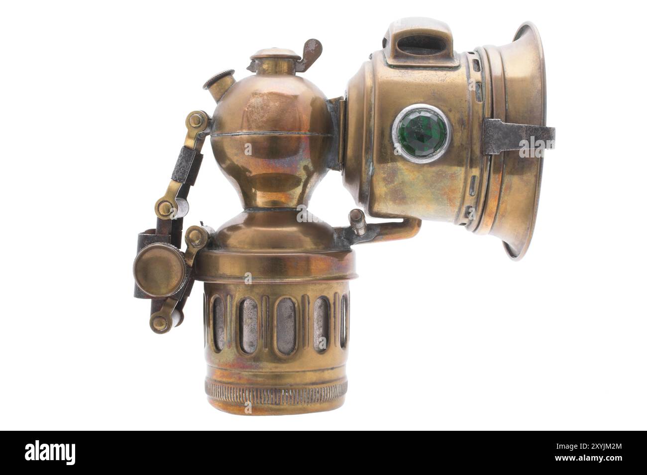 Brass Miller Regalite acetylene gas bicycle lamp on white background ...