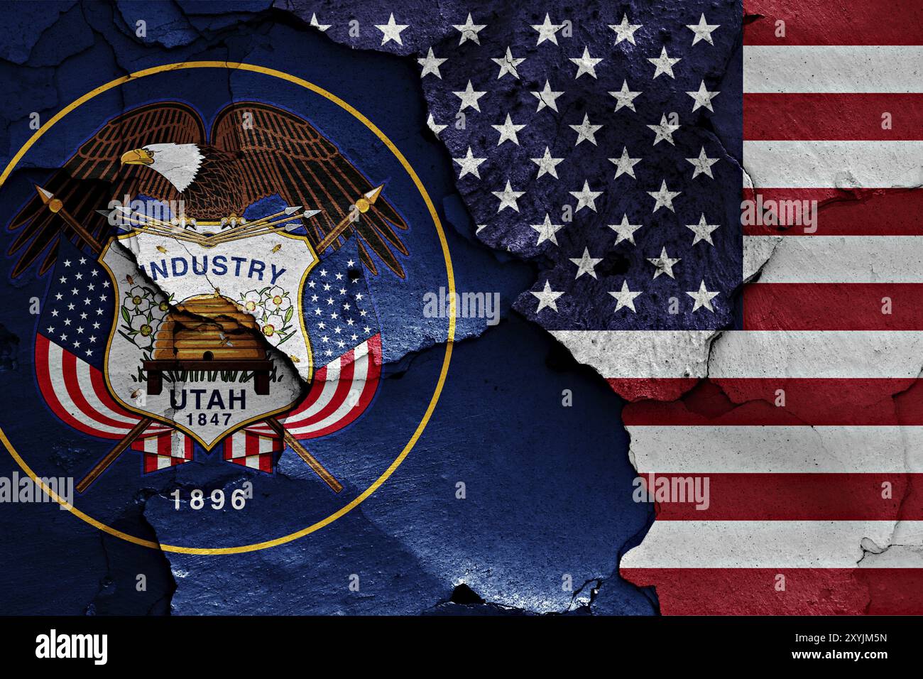 Flags of Utah and USA painted on cracked wall Stock Photo - Alamy