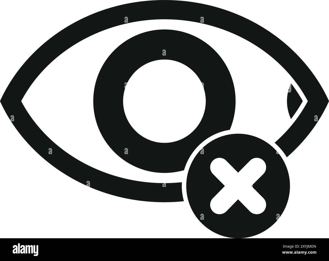 Simple black and white icon of an eye with a cross in front of it ...