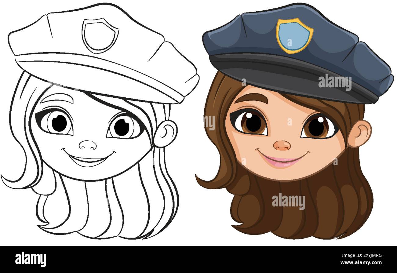 Cartoon police officer with hat, colored and outlined Stock Vector ...