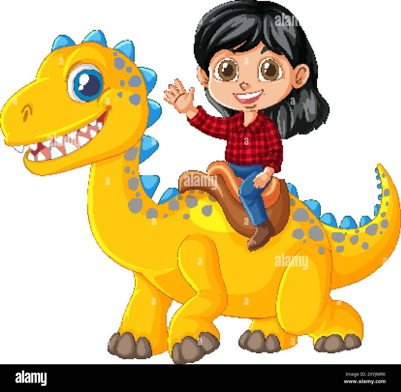 Happy child riding a yellow dinosaur Stock Vector Image & Art - Alamy