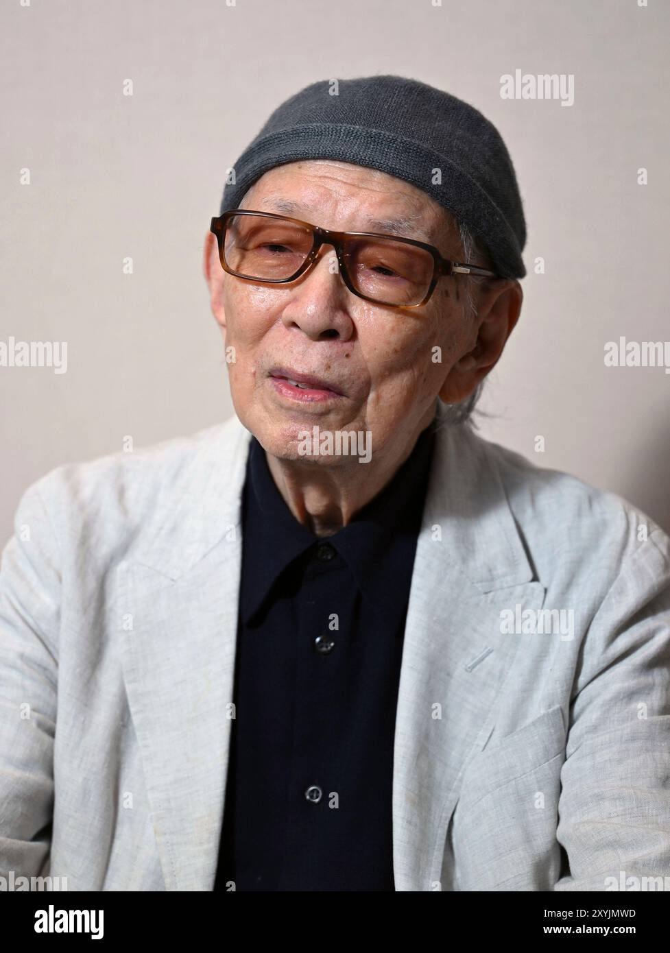 Hiroyuki Itsuki, a Japanese novelist, attends an interview in Tokyo on ...