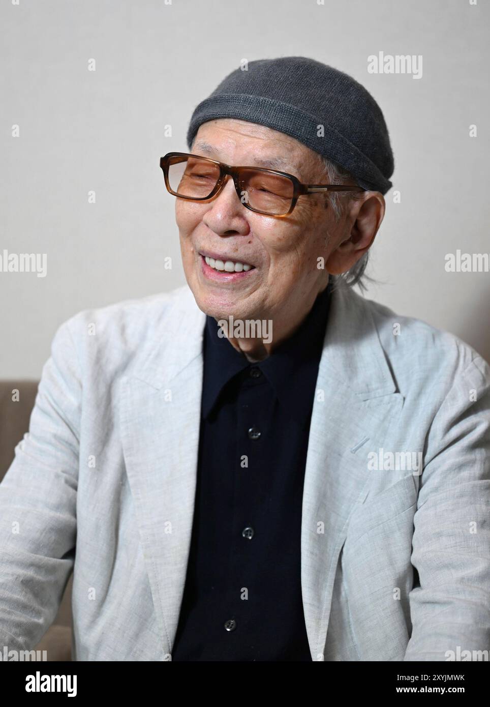 Hiroyuki Itsuki, a Japanese novelist, attends an interview in Tokyo on ...