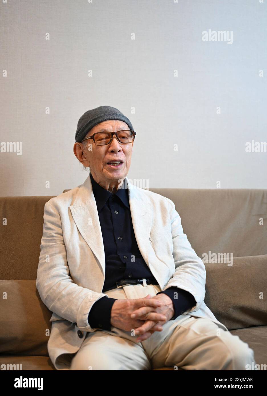 Hiroyuki Itsuki, a Japanese novelist, attends an interview in Tokyo on ...