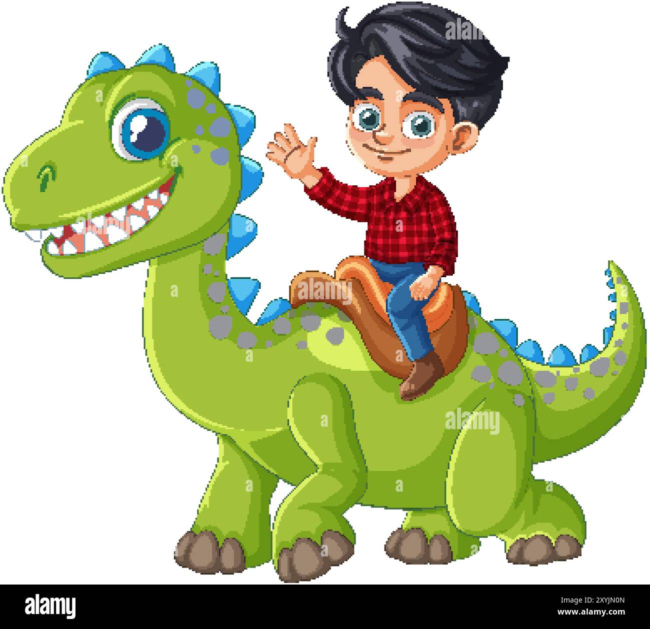 Child waving while sitting on dinosaur Stock Vector Image & Art - Alamy