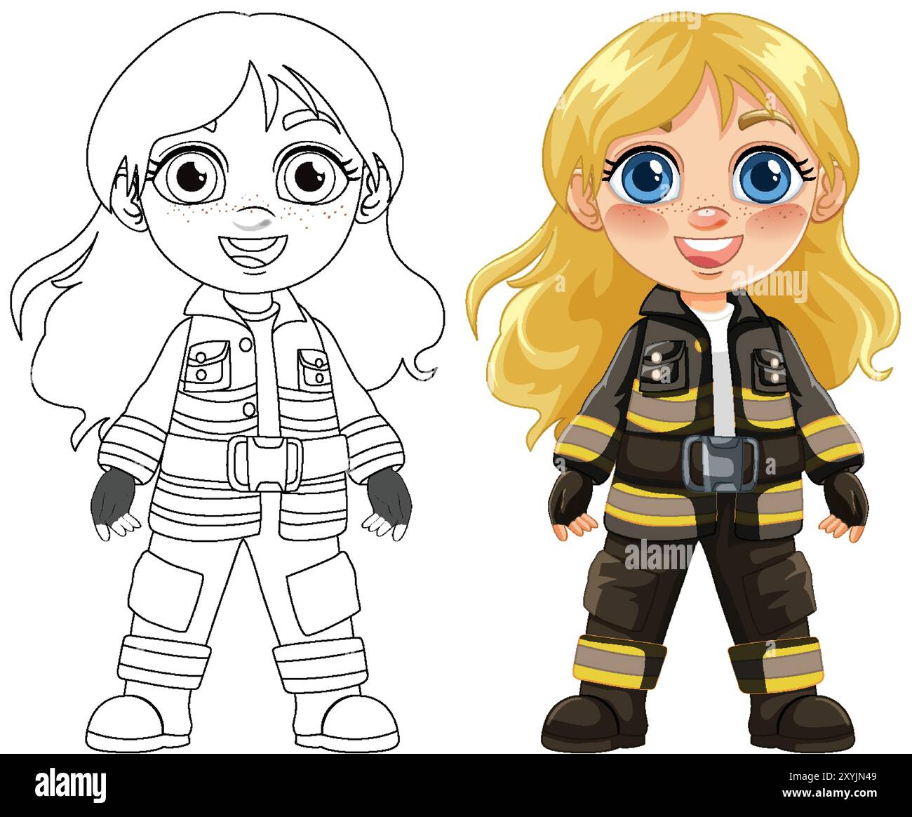 Cute girl in firefighter uniform Stock Vector Image & Art - Alamy