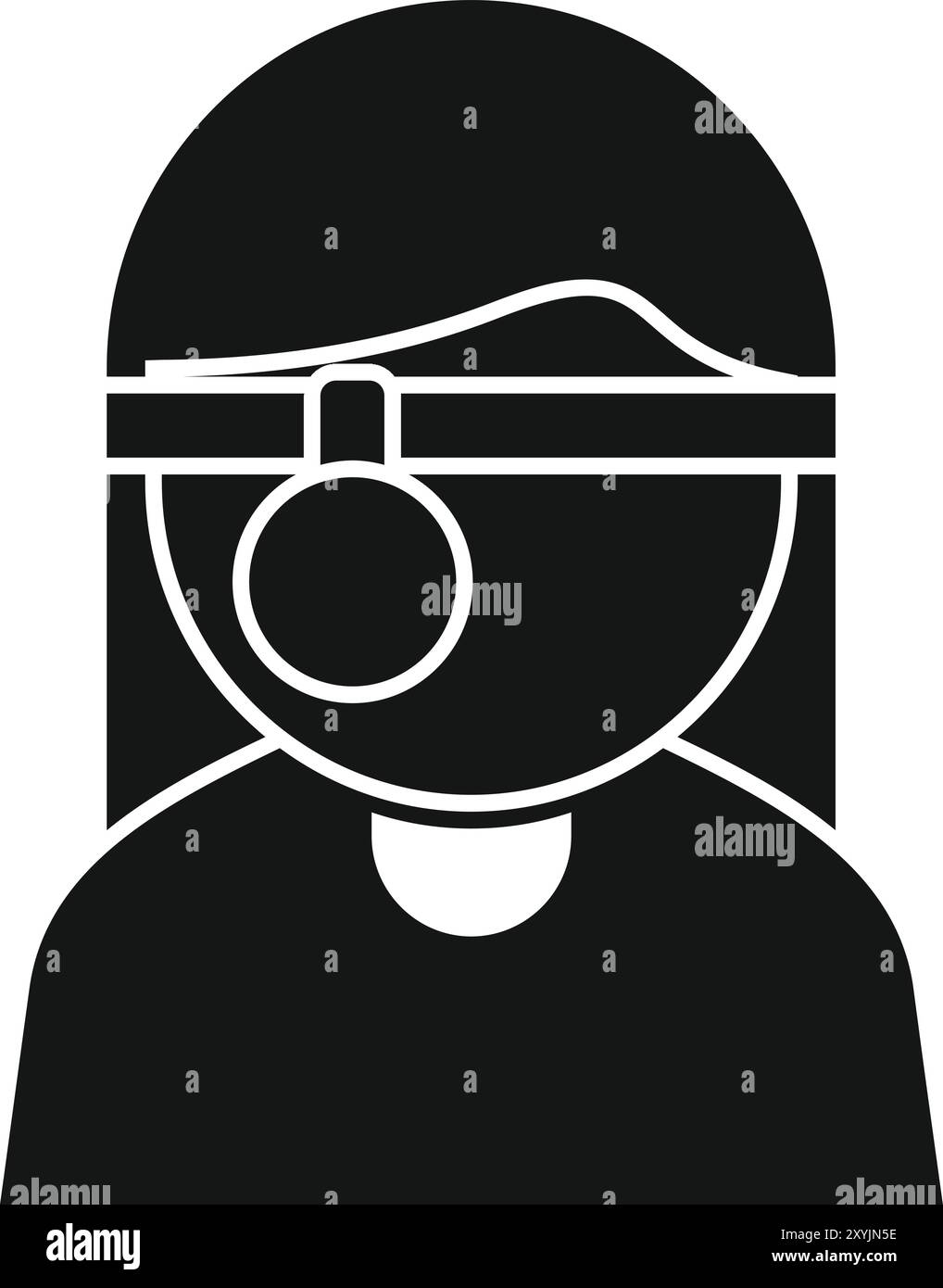 Simple black and white icon of a female patient having her eyesight ...