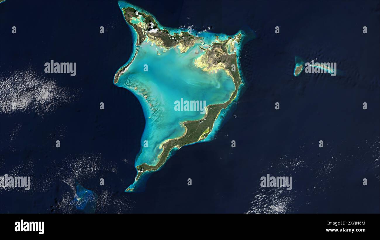 Acklins Island in the North Atlantic Ocean on a satellite image taken ...