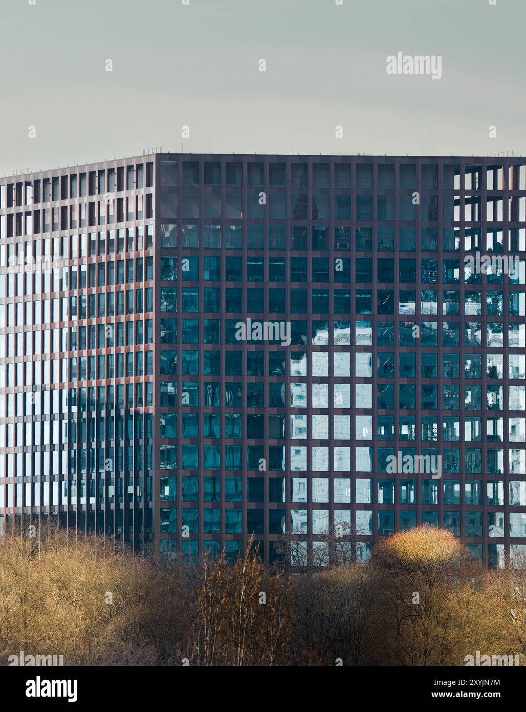 View of a modern office building. Mesh shape. View of windows and ...