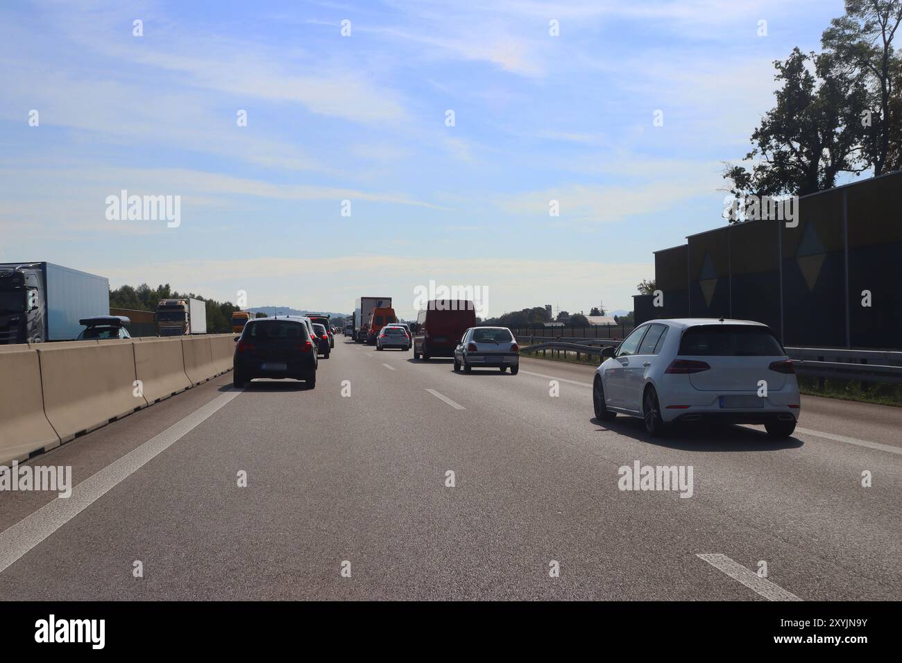 Cars form emergency lane on motorway (A5, Baden, Germany Stock Photo ...