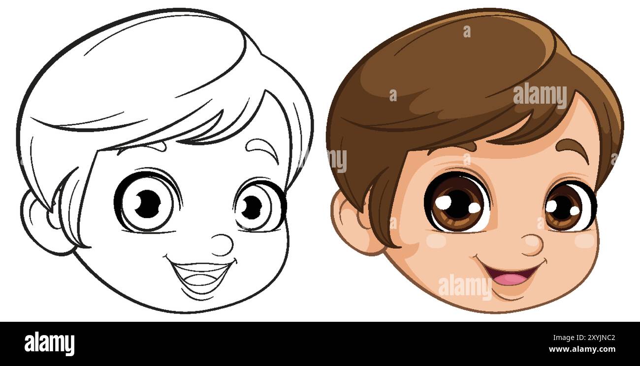 Color and outline versions of a happy child Stock Vector Image & Art ...