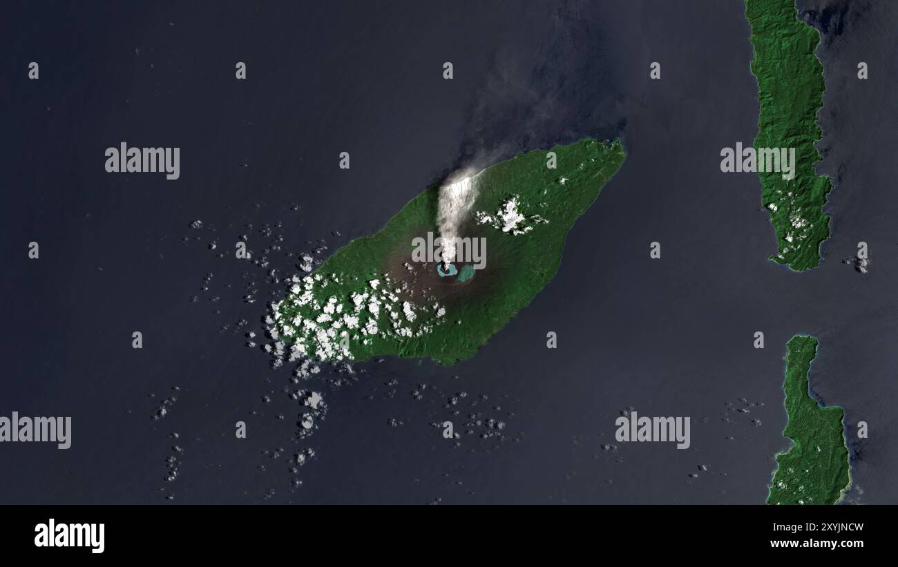 Ambae Island in the Coral Sea on a satellite image taken in February 13 ...