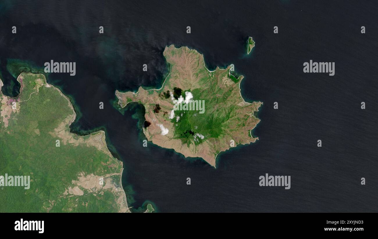 Ambil Island in the Philippine Sea on a satellite image taken in April ...