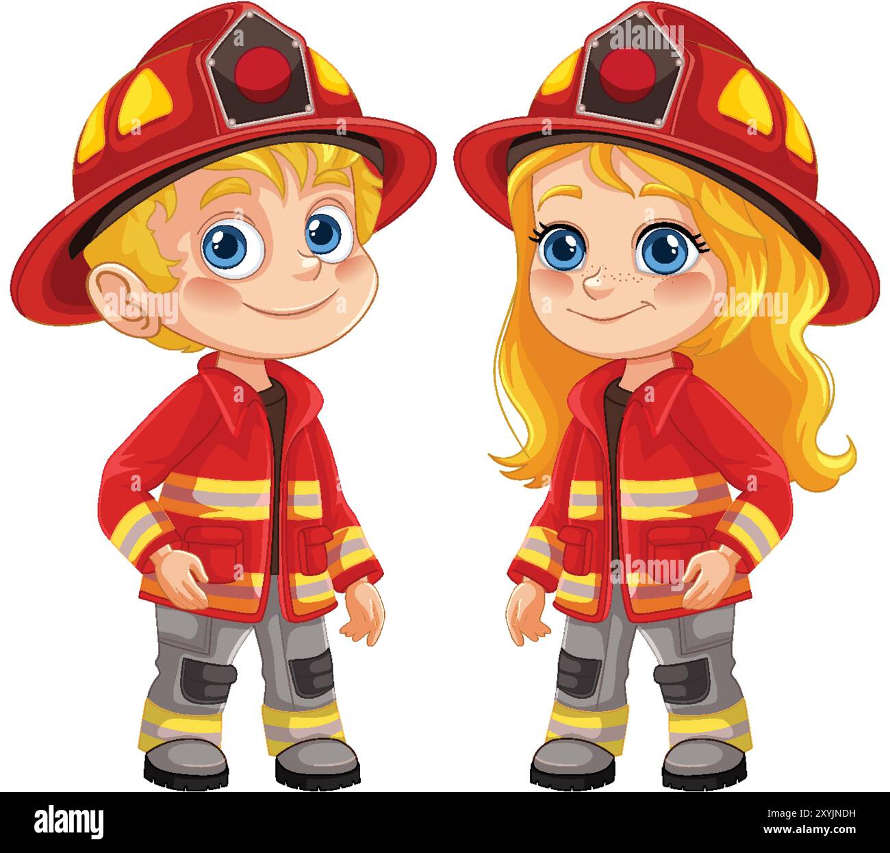 Two children dressed as firefighters smiling Stock Vector Image & Art ...
