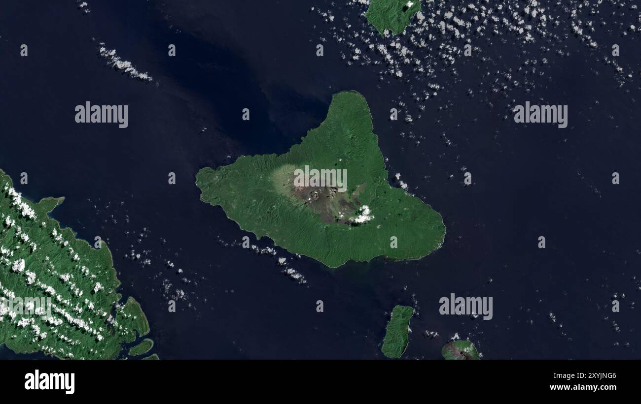 Ambrym Island in the Coral Sea on a satellite image taken in August 1 ...