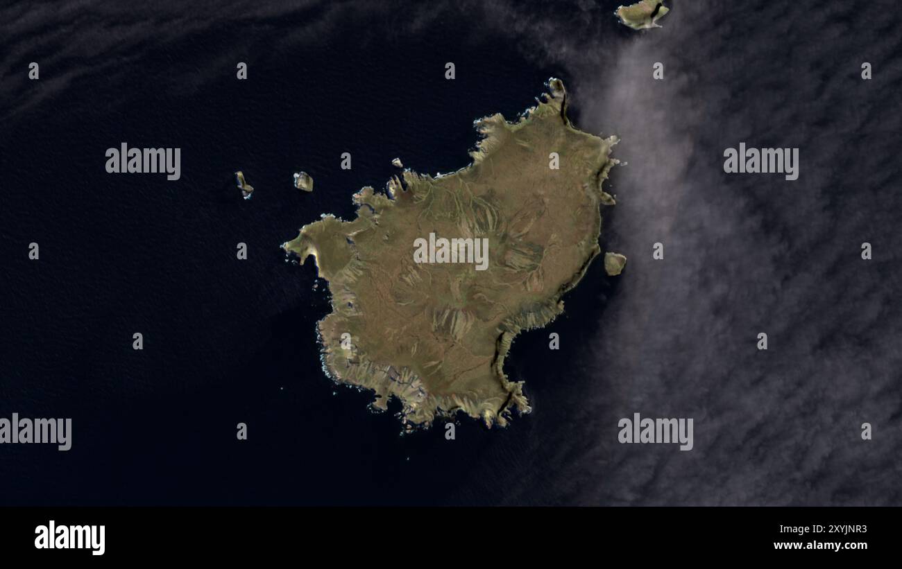 Antipodes Island in the South Pacific Ocean on a satellite image taken ...