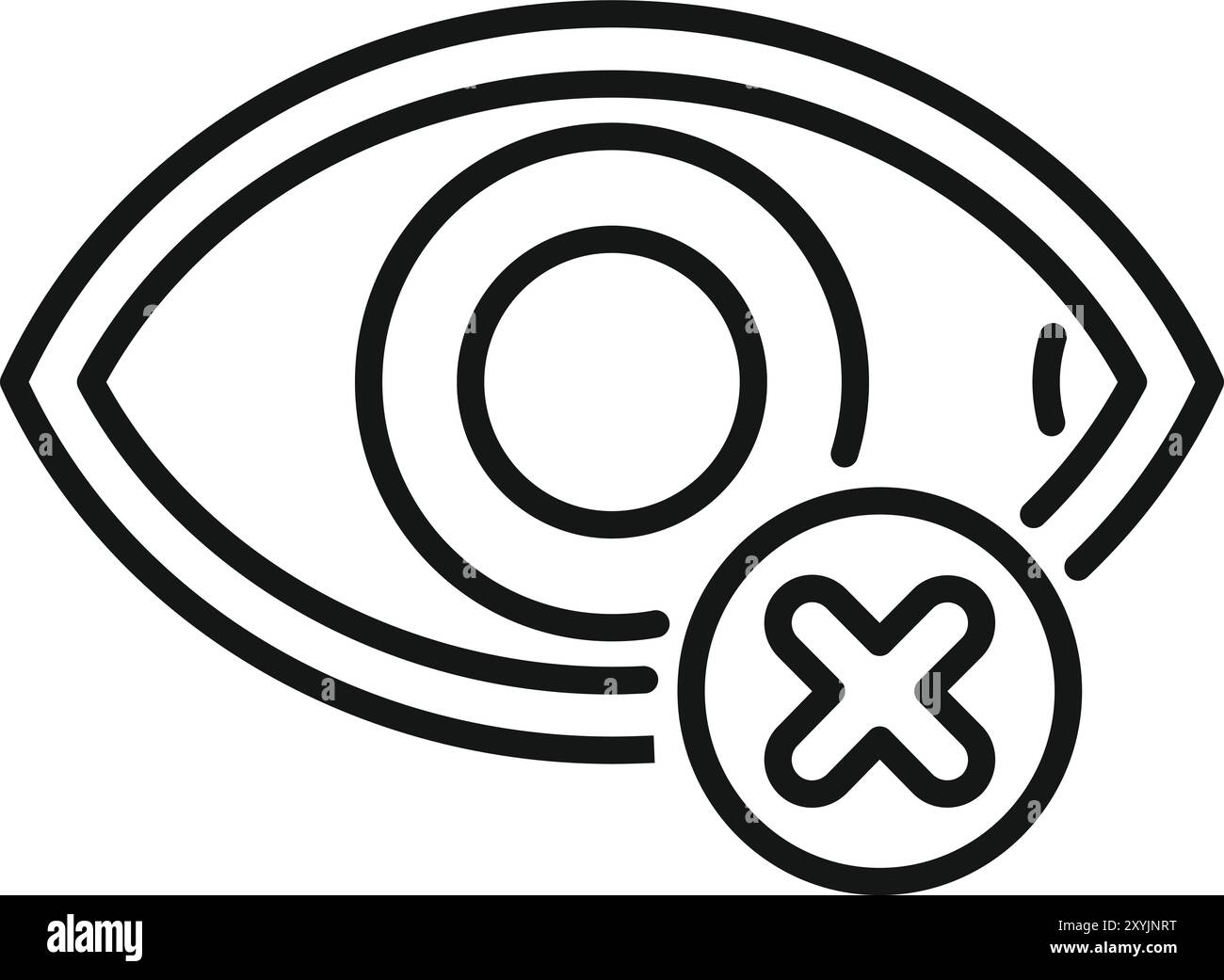 Simple outline icon of an eye with a cross mark, representing blindness ...