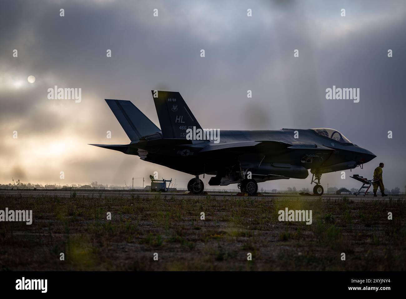 A U.S. Air Force F-35A Lightning II is parked on the runway during ...