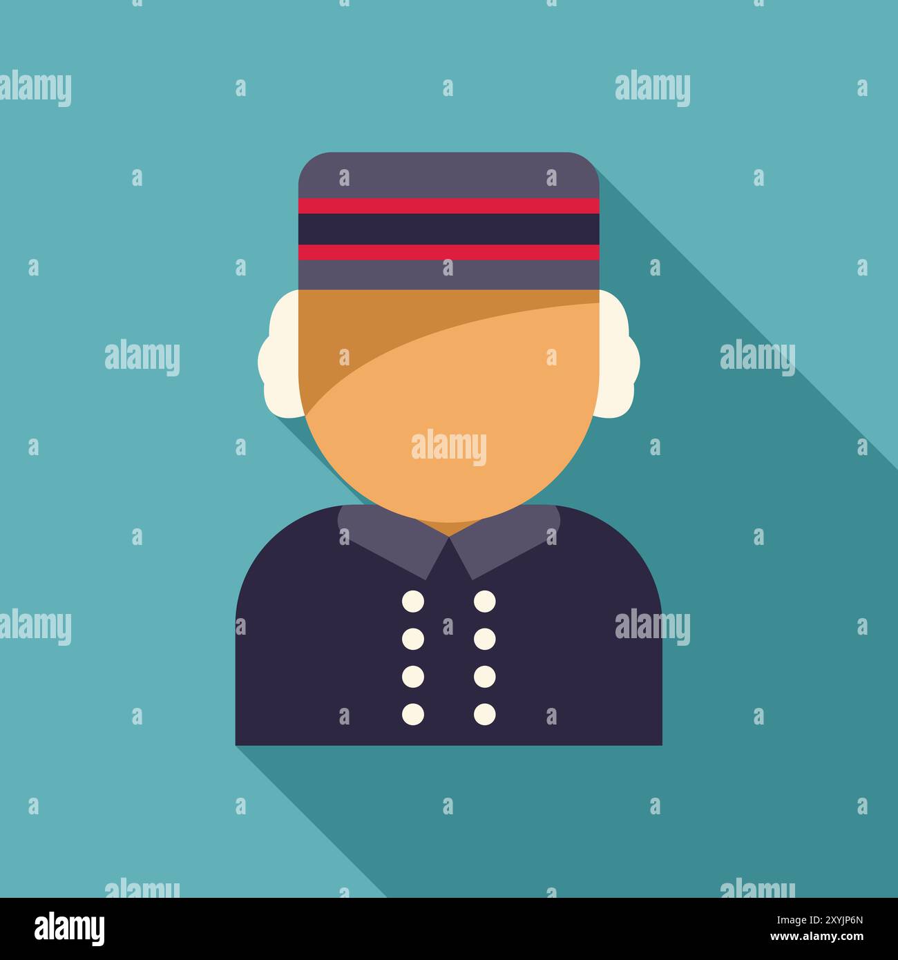 Cartoon bellhop character wearing a uniform with buttons and a red ...