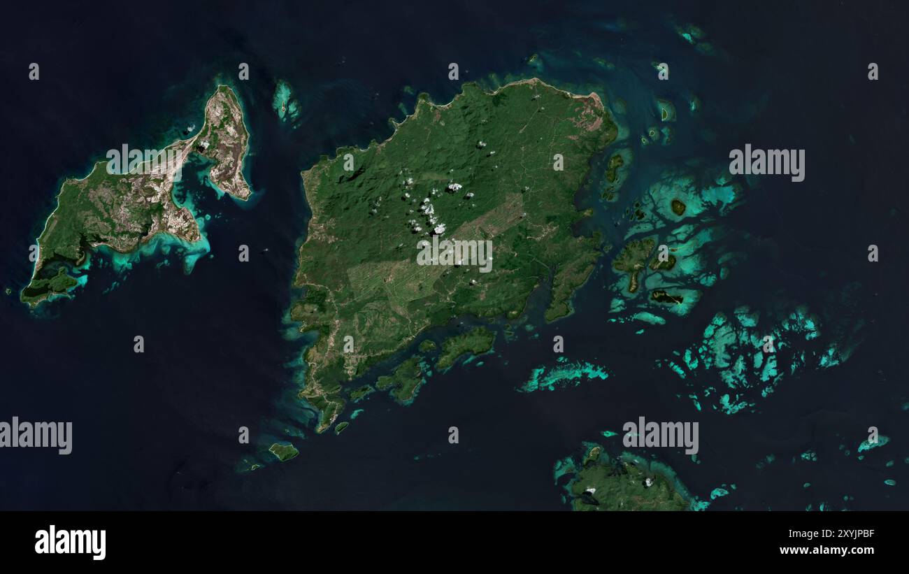 Pulau Banggi in the Sulu Sea on a satellite image taken in June 4, 2020 ...